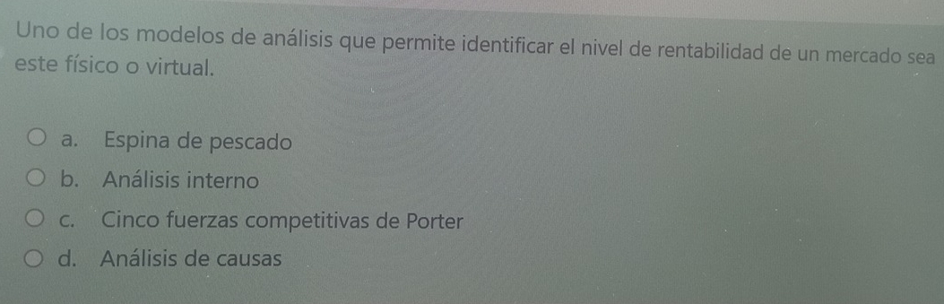 Resuelto:Uno de los modelos de análisis que permite identificar el ...