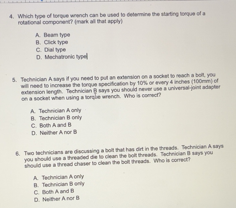 Solved: Which type of torque wrench can be used to determine the ...