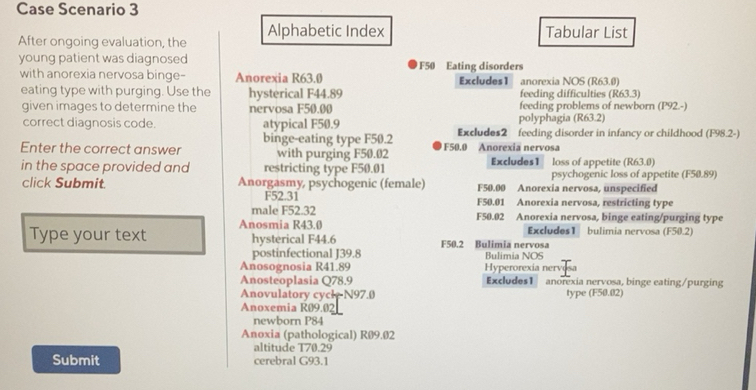 Solved: Case Scenario 3 After ongoing evaluation, the Alphabetic Index ...