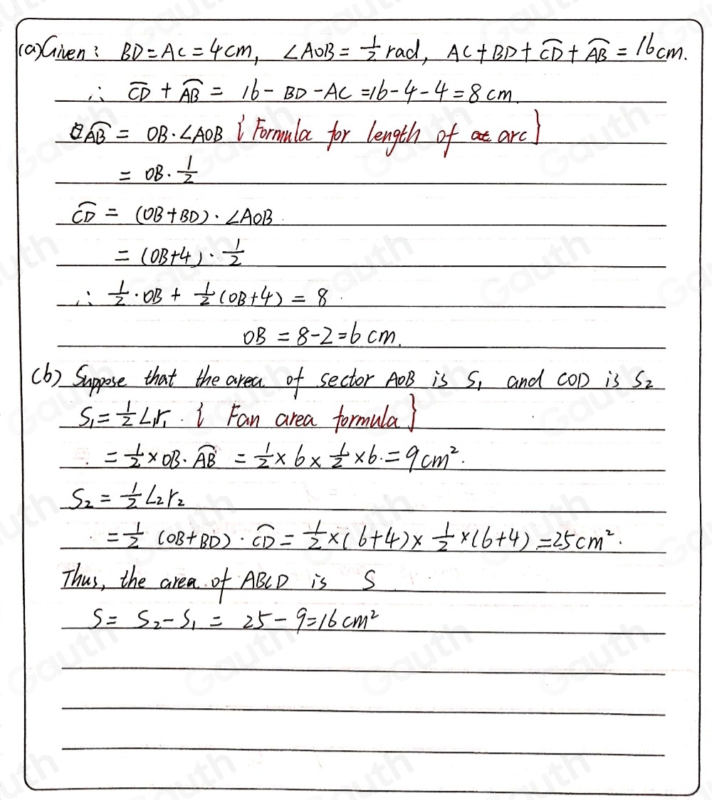 Solved: ⑦ The figure shows two sectors in which the arcs AB and CD are ...
