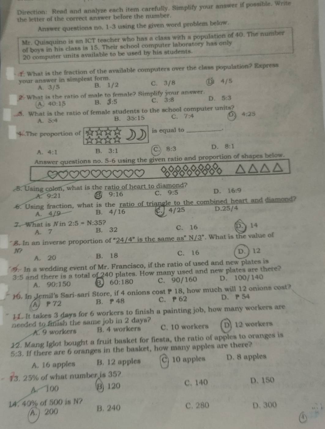 Solved: Direction: Read and analyze each item carefully. Simplify your ...