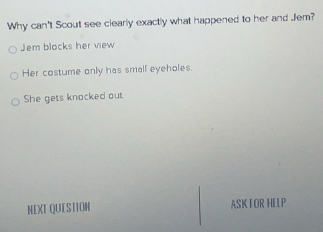 Solved: Why can't Scout see clearly exactly what happened to her and ...