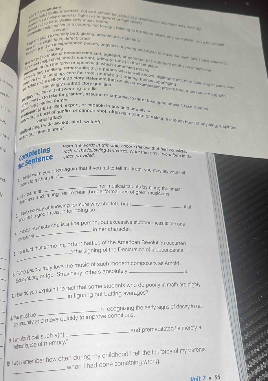 Solved: Vocabular amiss (adj.) faulty, imperfect, not as it should be ...