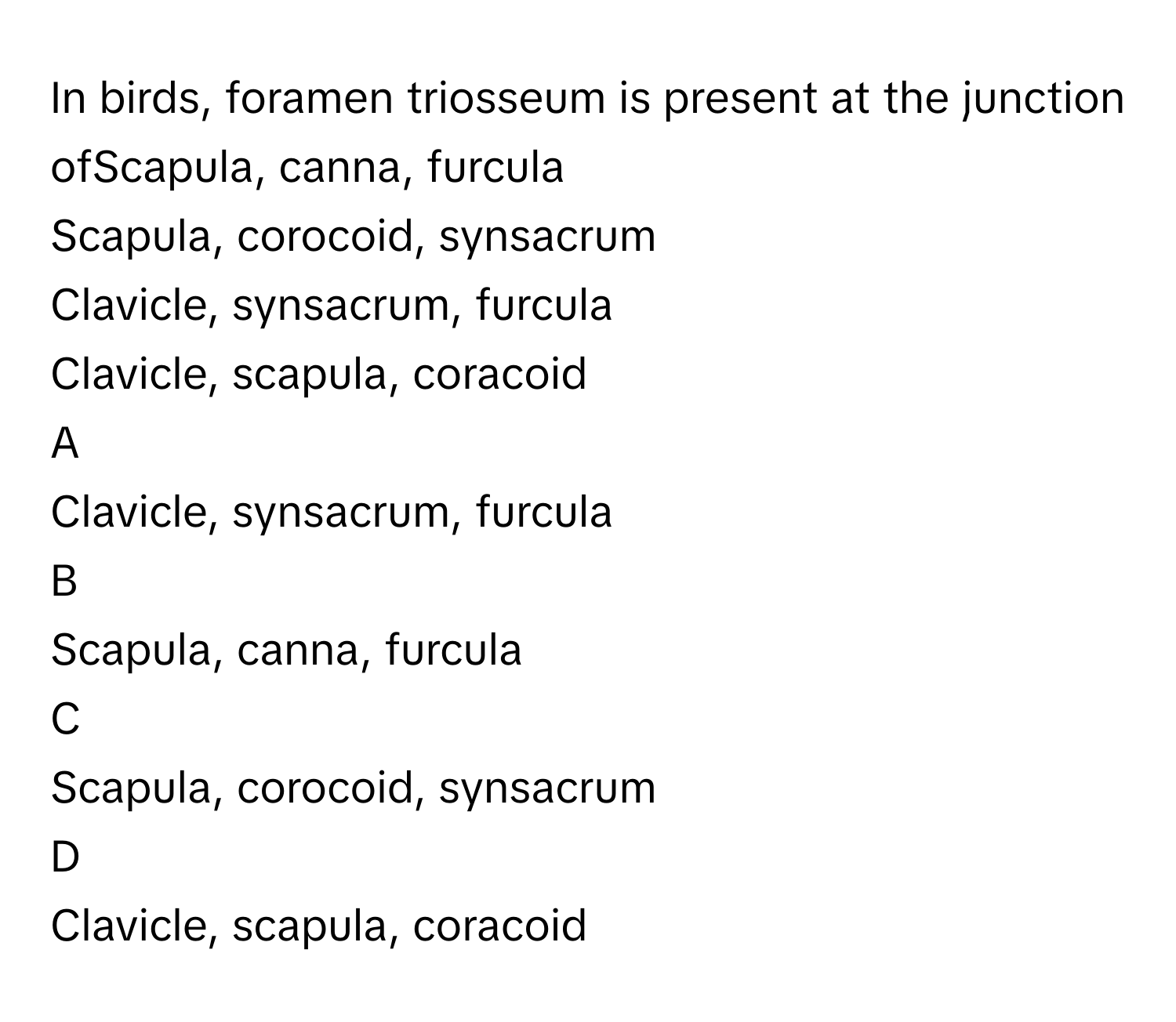 Solved: In birds, foramen triosseum is present at the junction ...