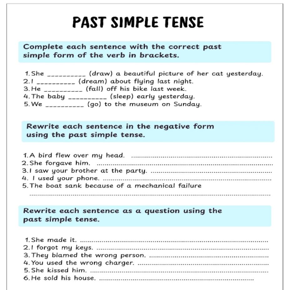 Resuelto:PAST SIMPLE TENSE Complete each sentence with the correct past ...