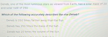 Solved: Deneb, one of the most luminous stars as viewed from Earth, has ...