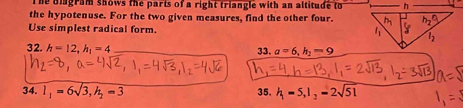 Solved: The diagram shows the parts of a right triangle with an ...