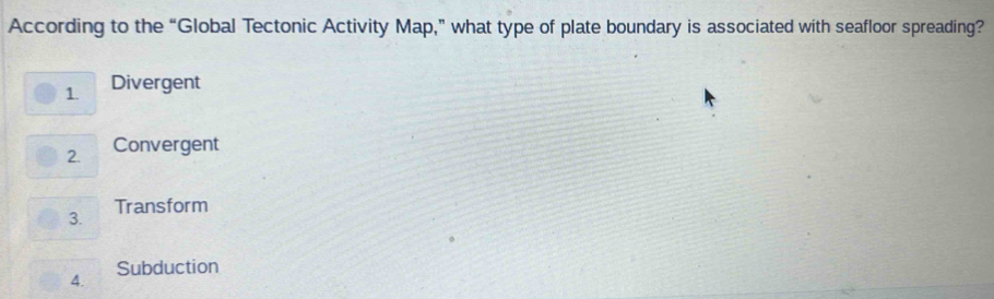 Solved: According to the “Global Tectonic Activity Map,” what type of ...