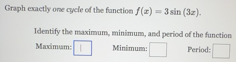 Solved: Graph exactly one cycle of the function f(x)=3sin (3x ...
