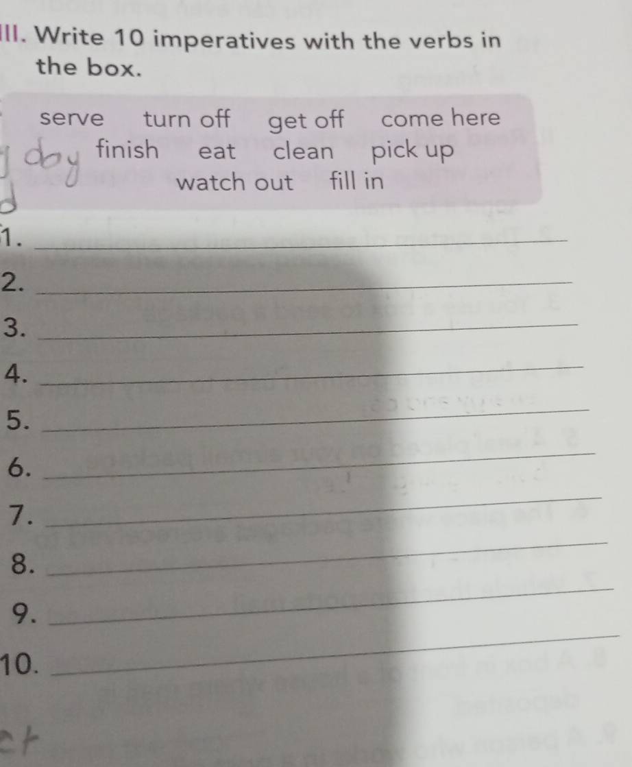 Resuelto:Write 10 imperatives with the verbs in the box. serve turn off ...