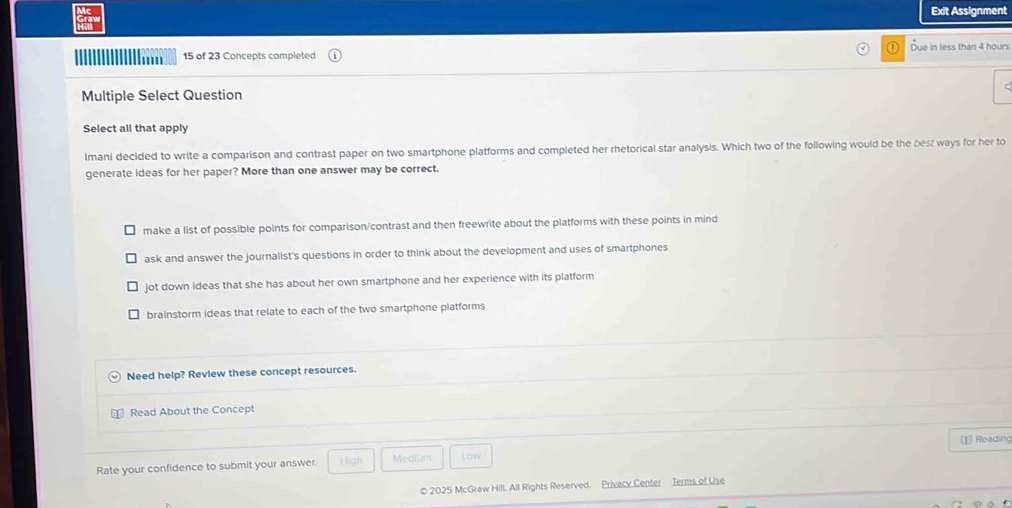 Solved: Exit Assignment 15 of 23 Concepts completed Due in less than 4 ...