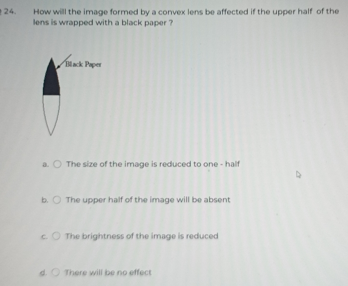 Solved: How will the image formed by a convex lens be affected if the ...