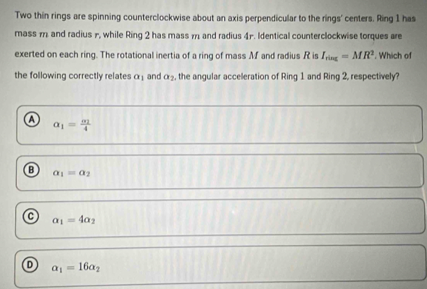 Solved: Two thin rings are spinning counterclockwise about an axis ...