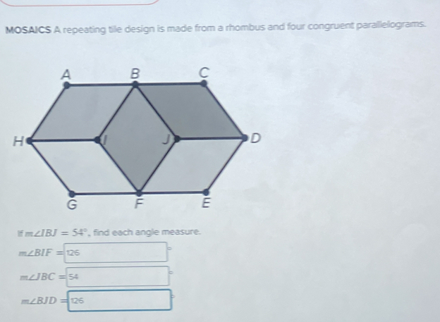 Solved: MOSAICS A repeating tile design is made from a rhombus and four ...