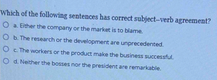 Solved: Which of the following sentences has correct subject-verb ...