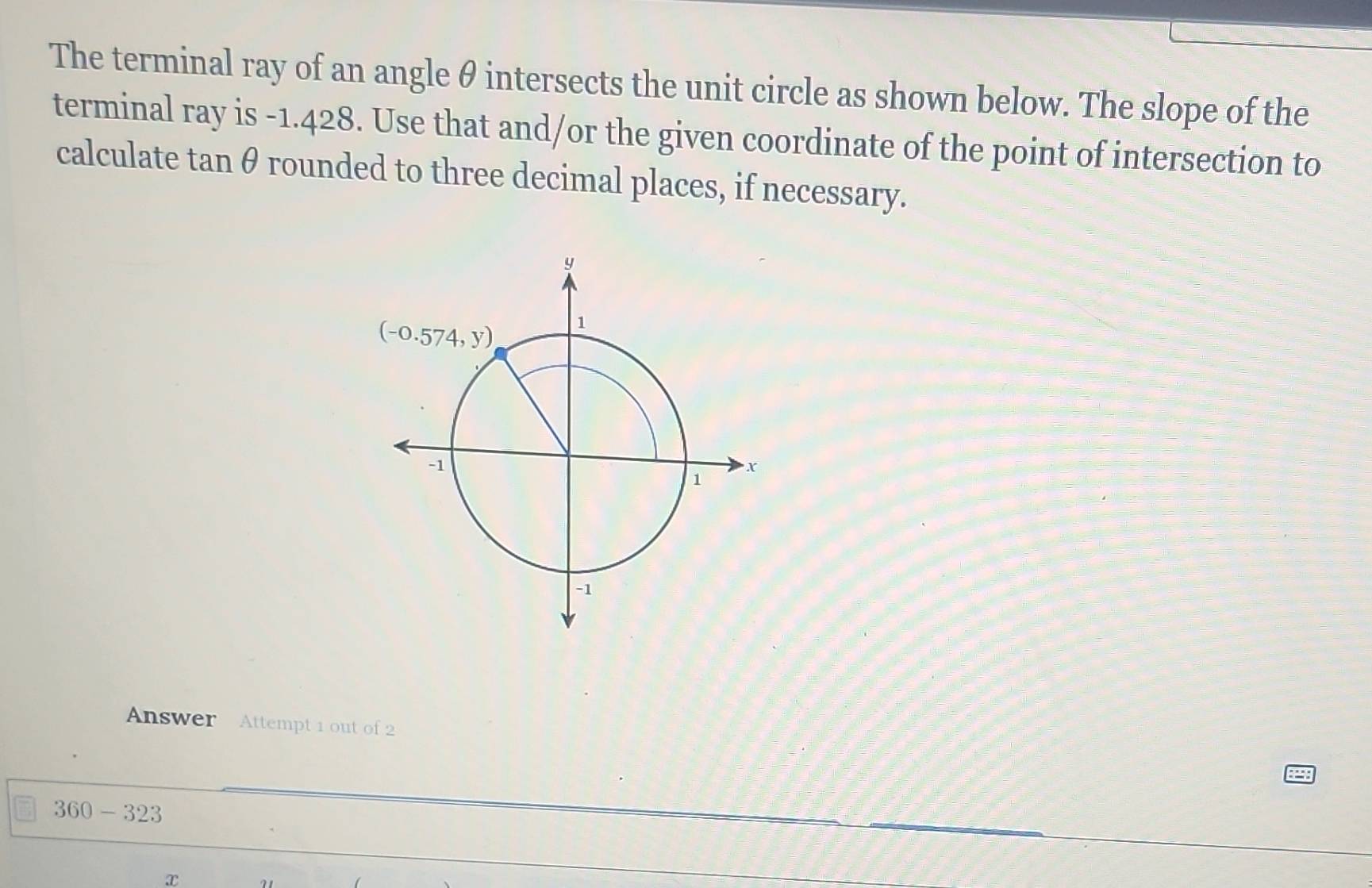 Solved: The terminal ray of an angle θ intersects the unit circle as ...