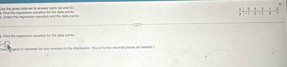 Solved: Use the given data set to answer parts (a) and (b). x 5 4 3 ...