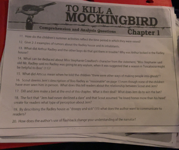 Solved: TO KILL A MOCKINGBIRD Comprehension and Analysis Questions ...
