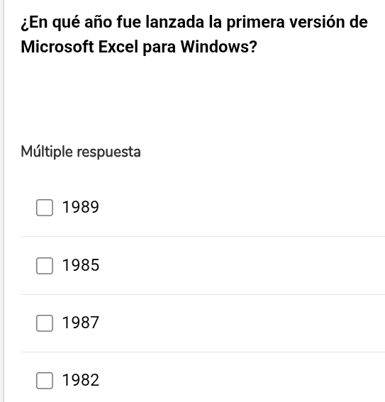 Resuelto:¿En qué año fue lanzada la primera versión de Microsoft Excel ...