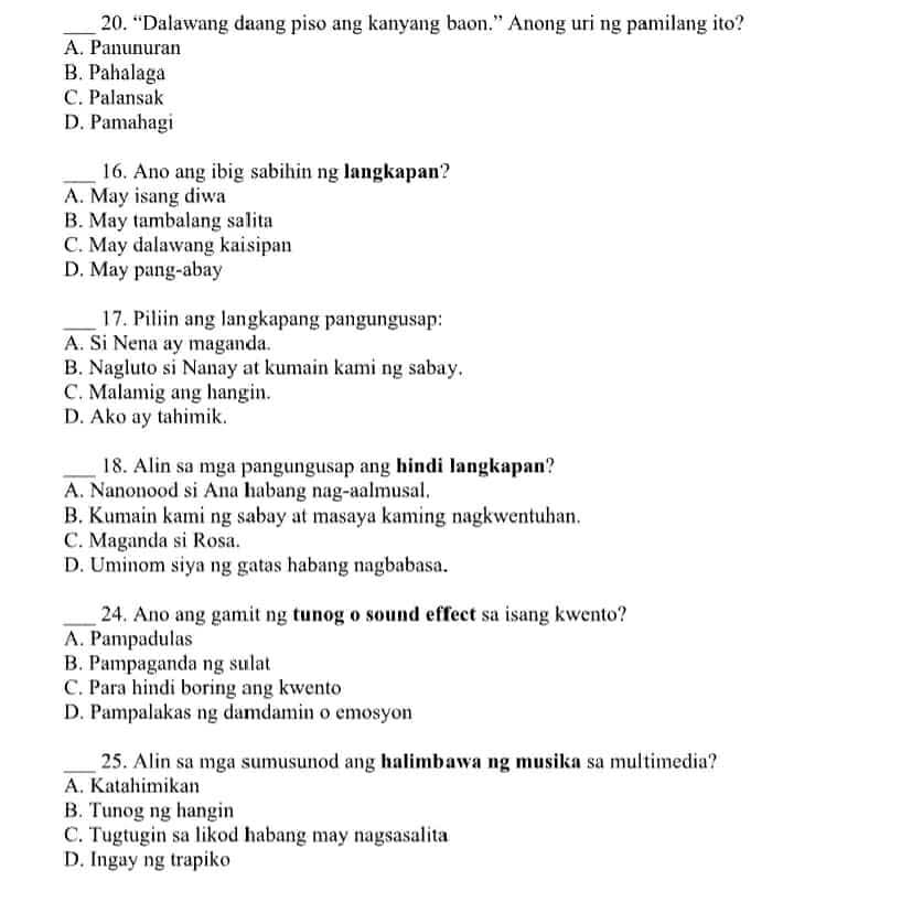 Solved: “Dalawang daang piso ang kanyang baon.” Anong uri ng pamilang ...