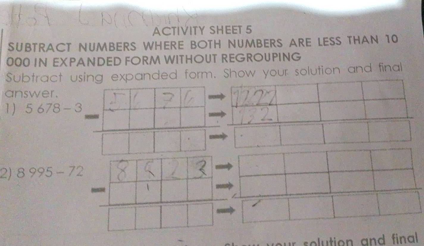 Solved: ACTIVITY SHEET 5 SUBTRACT NUMBERS WHERE BOTH NUMBERS ARE LESS ...