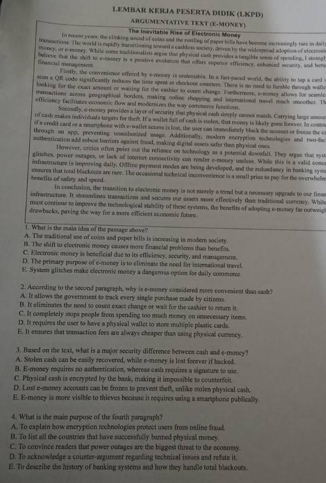 Telah dijawab:LEMBAR KERJA PESERTA DIDIK (LKPD) ARGUMENTATIVE TEXT (E ...