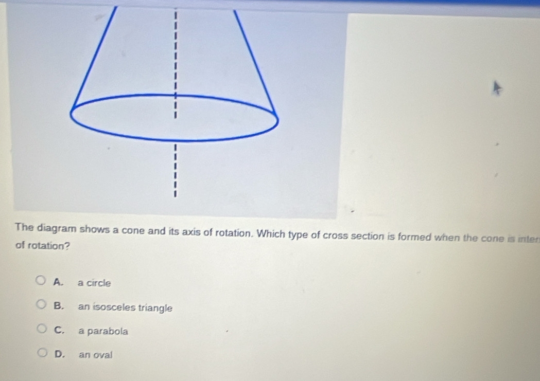 Solved: The diagram shows a cone and its axis of rotation. Which type ...