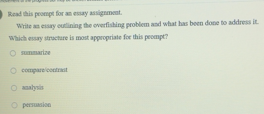 Solved: movement of the progress bu Read this prompt for an essay ...