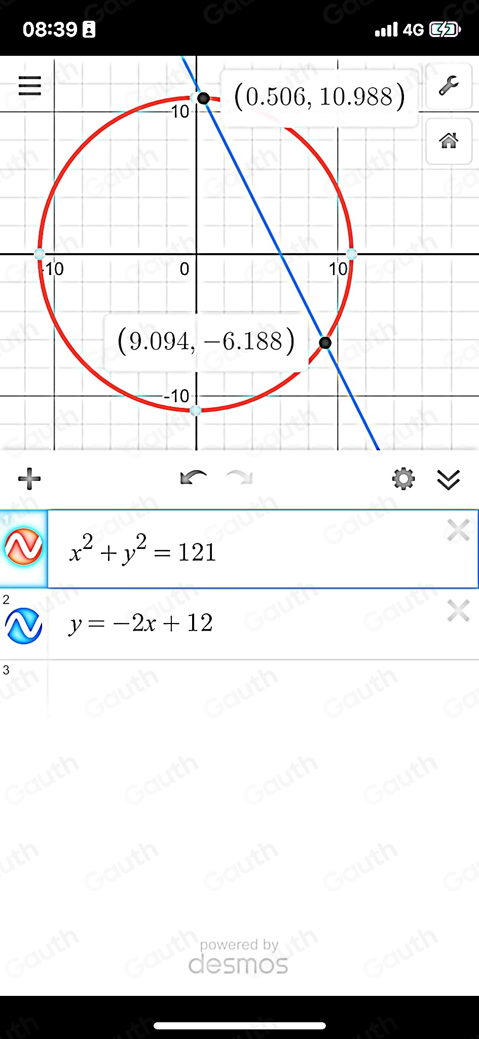 Solved: Christopher is analyzing a circle, y^2+x^2=121 , and a linear function g(x). Will they ...