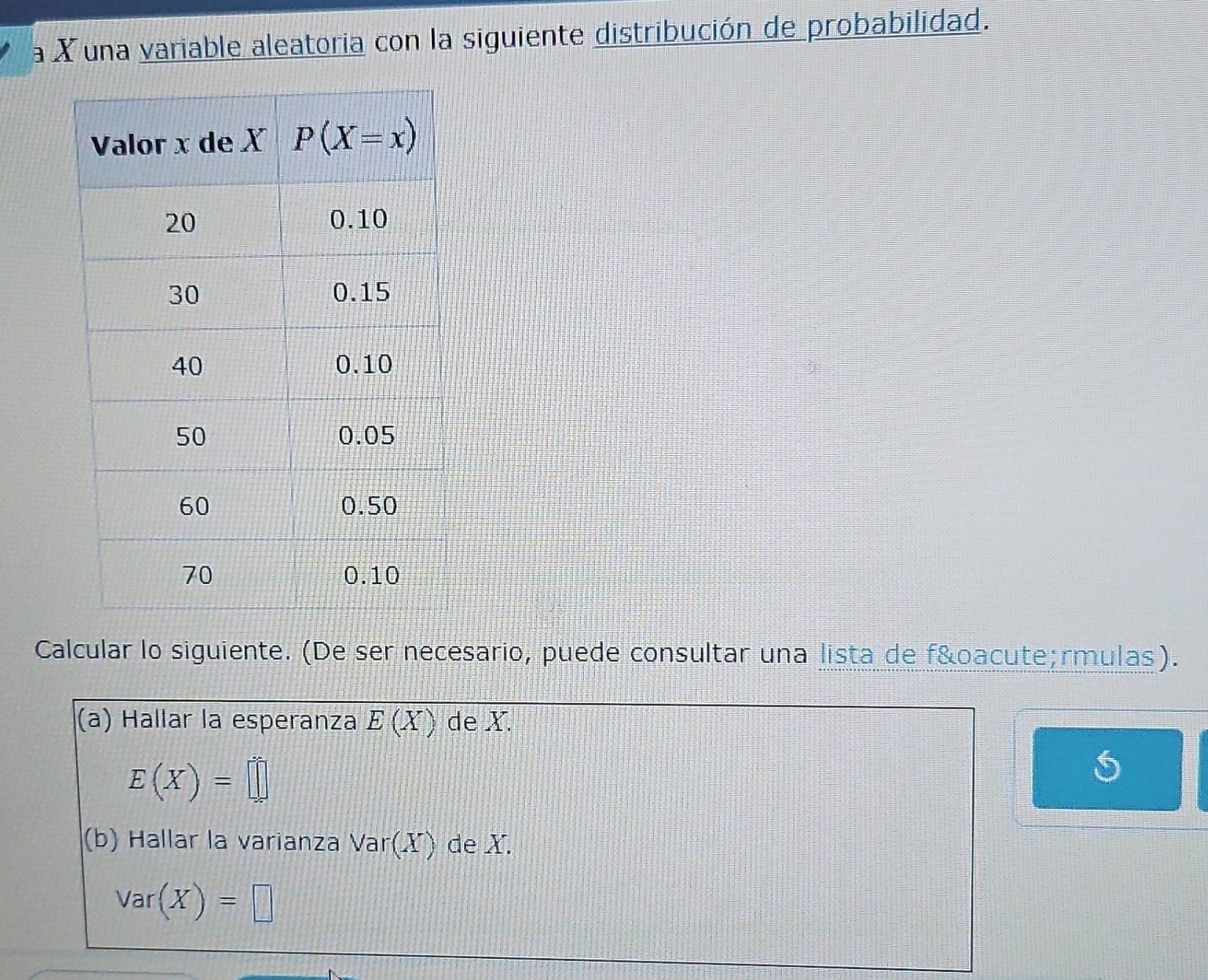 Resuelto:a X una variable aleatoria con la siguiente distribución de ...