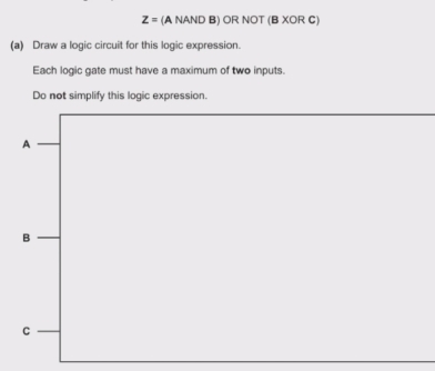 Solved: Z= (A NAND B) OR NOT (B XOR C) (a) Draw a logic circuit for ...