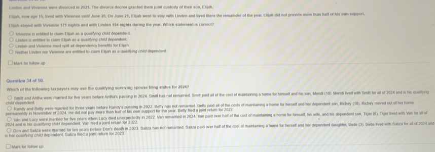 Solved: Linden and Vivienne were divorced in 2021. The divorce decree ...