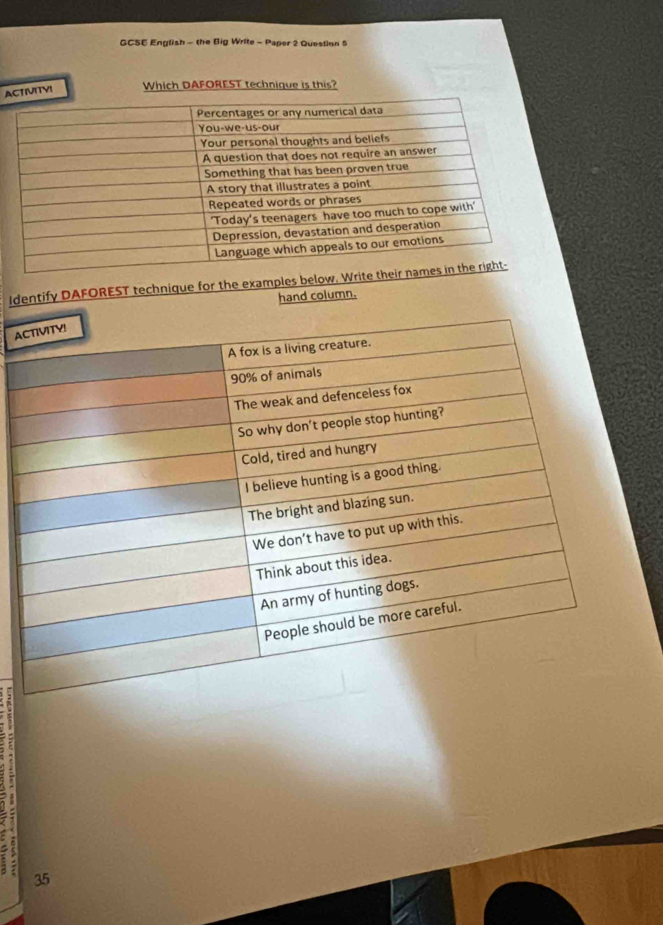 Solved: GCSE English - the Big Write - Paper 2 Question 5 ACTIVITY ...