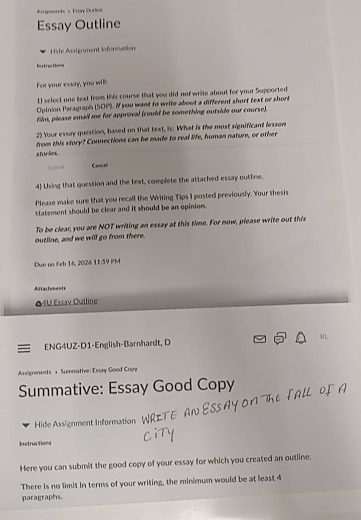 Solved: Assignments x Estry Outline Essay Outline Hide Assignment ...