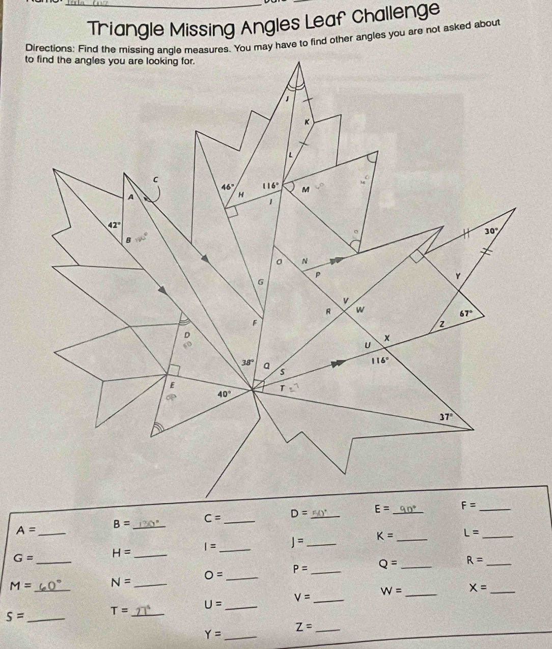 Solved: Triangle Missing Angles Leaf Challenge Directions: Find the ...