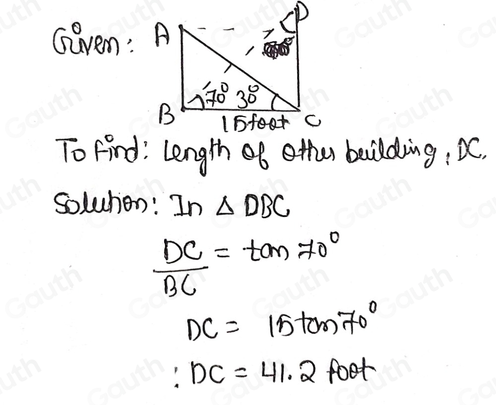 Solved: Two buildings are next to each other separated by a 15 foot ...