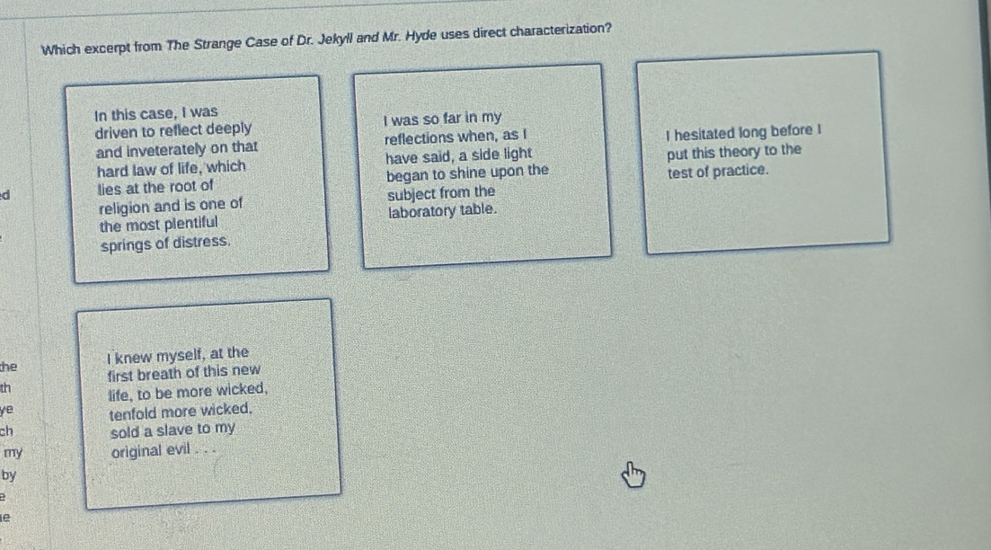 Solved: Which excerpt from The Strange Case of Dr. Jekyll and Mr. Hyde ...