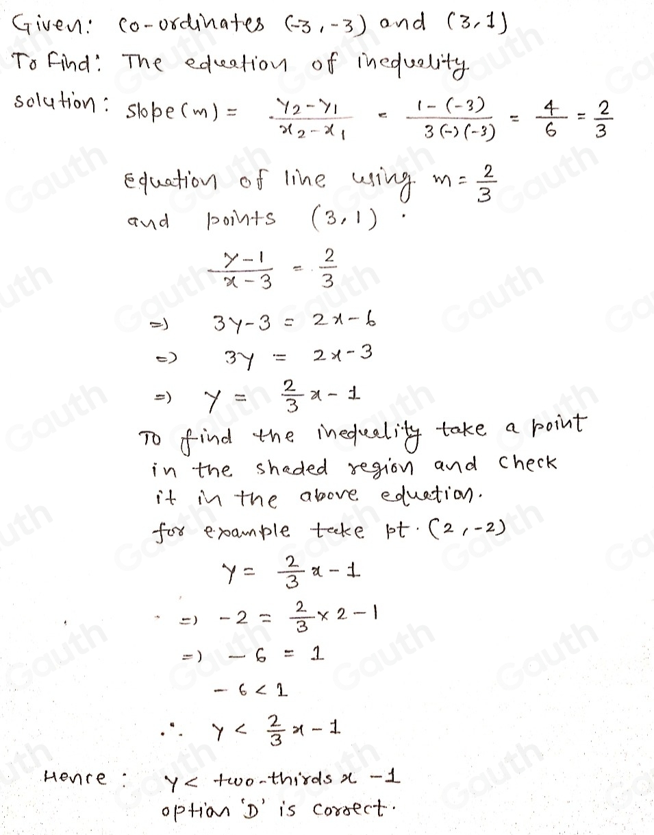 Solved: On a coordinate plane, a dashed straight line has a positive ...