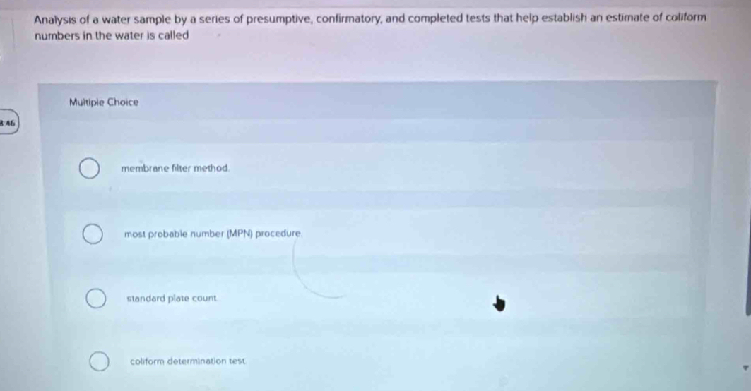 Solved: Analysis of a water sample by a series of presumptive ...