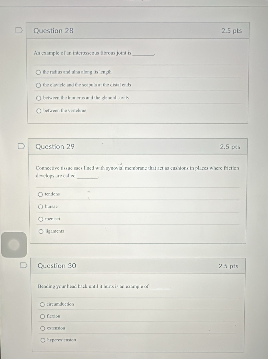 Solved: An example of an interosseous fibrous joint is_ the radius and ...