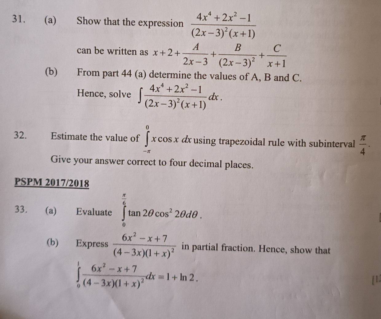 Selesai:Show that the expression frac 4x^4+2x^2-1(2x-3)^2(x+1) can be ...