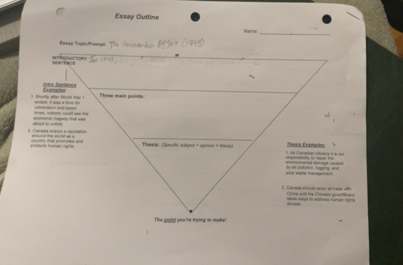Solved: Essay Outline Name_ Essay Topic/Prompt: INTRODUCTORY SENTÊNCE ...