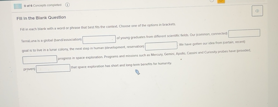 Resuelto:of 6 Concepts completed Fill in the Blank Question 4 Fill in ...