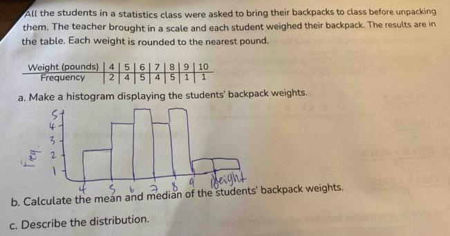 Solved: All the students in a statistics class were asked to bring ...