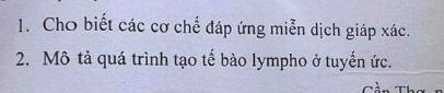 Giải quyết:Cho biết các cơ chế đáp ứng miễn dịch giáp xác. 2. Mô tả quá ...