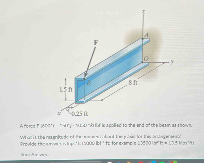 Solved: A force F(60^*i. -150° -1050^*k) Ibf is applied to the end of ...