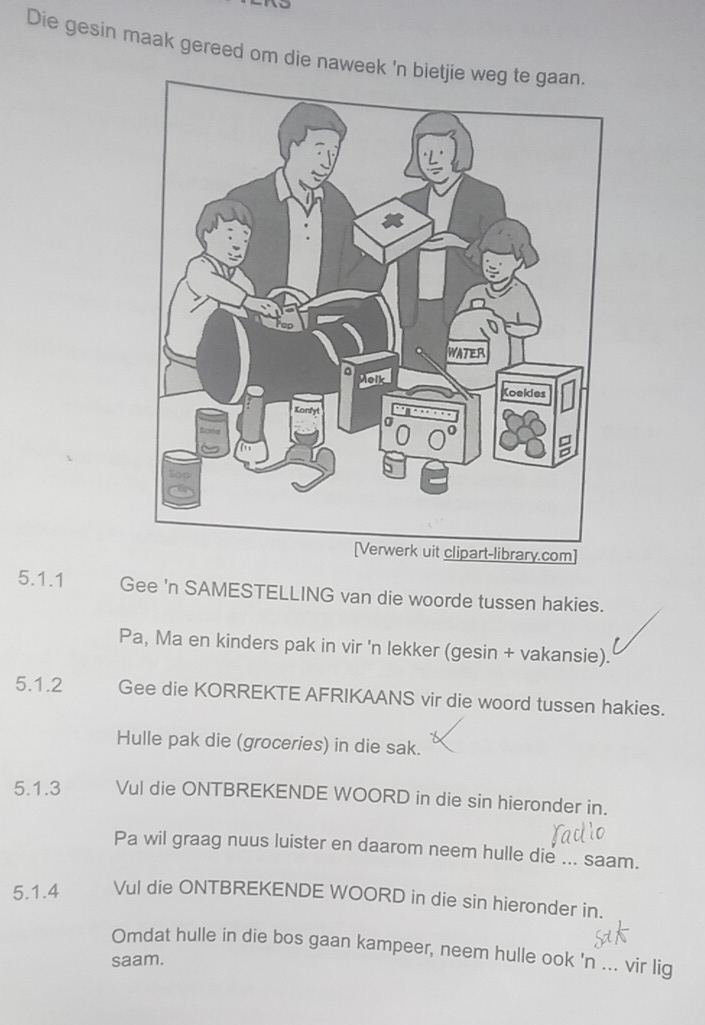 Solved: Die gesin maak gereed om die naweek 'n bi 5.1.1 Gee 'n ...