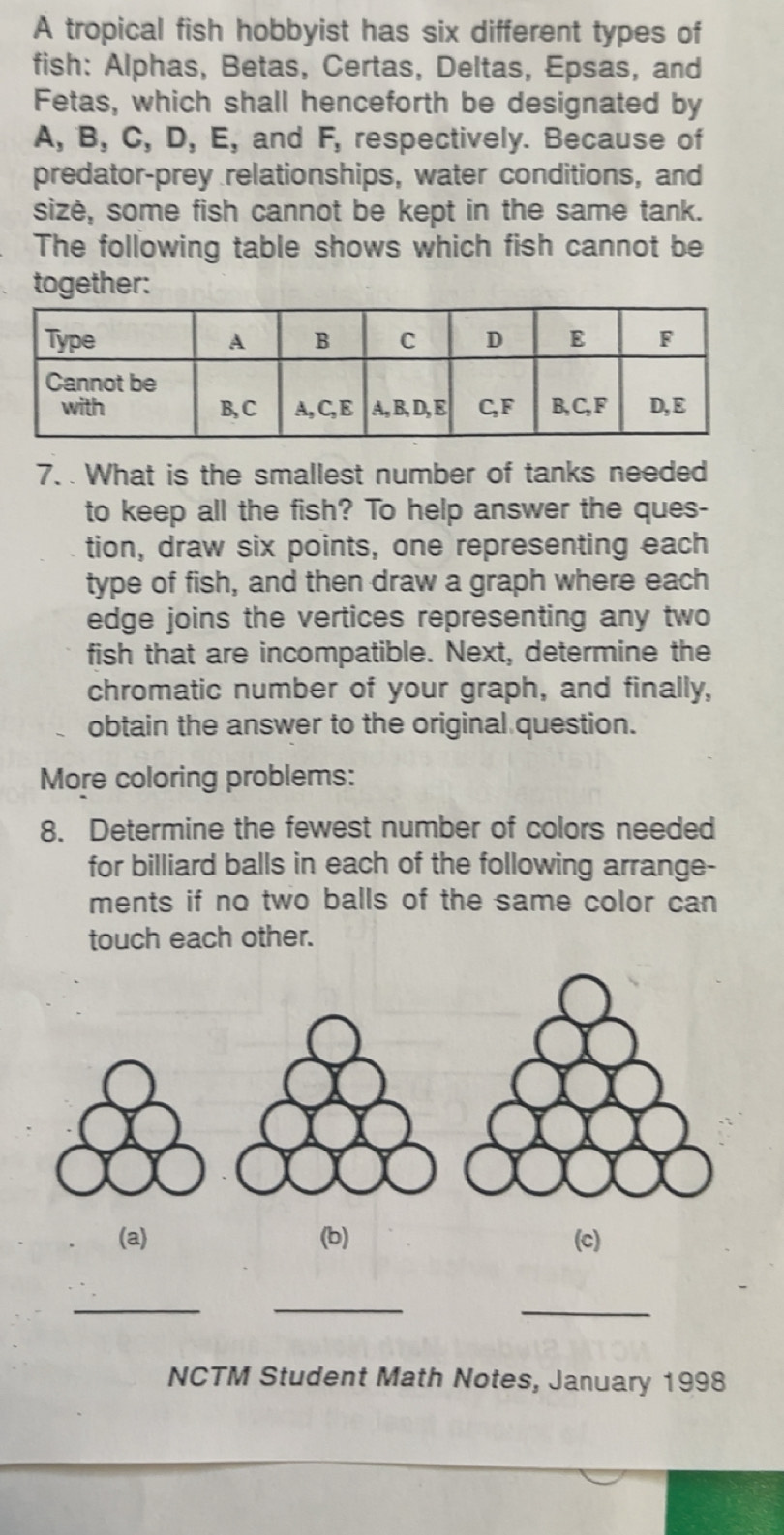 Solved: A tropical fish hobbyist has six different types of fish ...