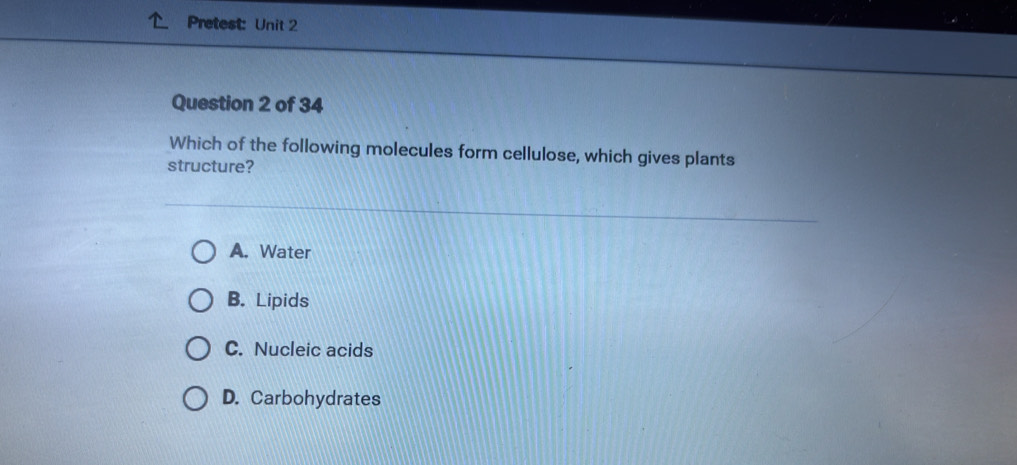 Solved: Pretest: Unit 2 Question 2 of 34 Which of the following ...