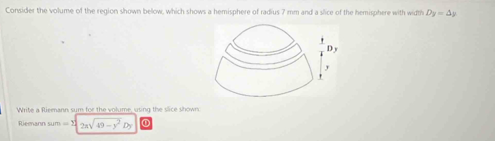 Solved: Consider the volume of the region shown below, which shows a ...